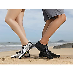 Whatseaso Water Shoes Men Quick Dry Barefoot Beach Aqua Sport Swim Surf Pool Diving Walking for Men Women 12 Women/11 Men, Black