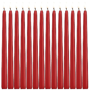 Asama Red Taper Candles - Set of 14 Dripless Candles - 12 inch Tall, 3/4 inch Thick - 10 Hour Clean Burning