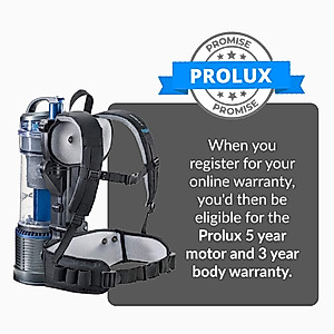 Prolux 2.0 Standard Bagless Backpack Vacuum Cleaner, Lightweight & Comfortable for Residential & Industrial Use, Double HEPA Filtration, Multiple Attachments, Padded Straps