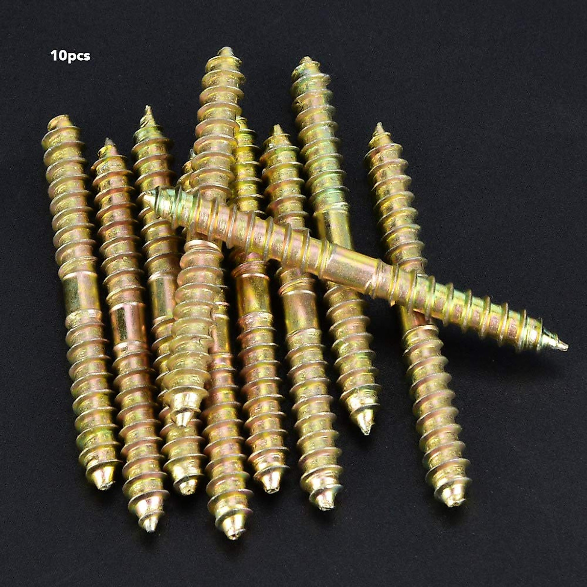 Dowel Screw, 10pcs 6 * 60mm Zinc Plating Dowel Screw Double Sided Screw Double Ended Screw Wood to Wood Woodworking Furniture Connecting Fixing Dowel Screws