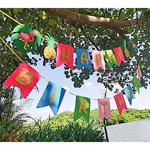 Hawaiian Party Decoration |Luau Party Supplies| Hawaiian Tropical Banner, Flamingo Garland for Pool Party Supplies,Tropical Party Decoration(set of 2),Birthday Banner for Beach Moana Party decorations
