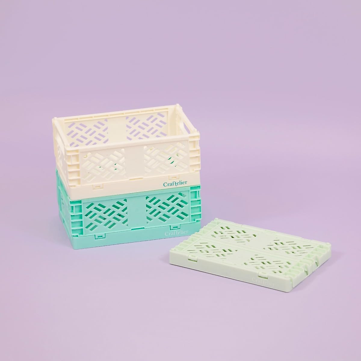 Craftelier - Box for Organisation and Storage of Craft Materials | Foldable and Stackable Design | Small Size - Open Box Measures 13,5 x 9,5 x 9,5 x 5,5 cm - Colour Turquoise