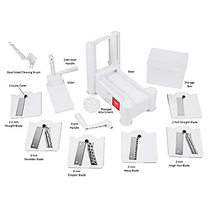 Paderno World Cuisine 6-Blade Vegetable Slicer / Spiralizer, Counter-Mounted and includes 6 Different Stainless Steel Blades