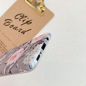 YeLoveHaw for Samsung Galaxy A51 Phone Case for Women Girls,Soft Slim Fit Full-Around Protective Cute Case with Floral Purple Gray Leaves Pattern for Samsung GalaxyA51 (NOT Fit A51 5G)(Pink Flowers)