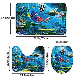 GEHIYPA Four-Piece Bathroom Shower Curtain Non-Slip Bath mat, Including Square Non-Slip Floor mat, U-Shaped mat, Toilet lid Cover mat, and a Shower Curtain(4-Piece Set)