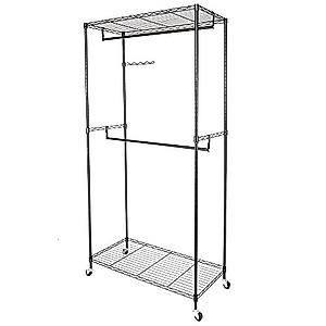 Kcelarec 70 Inches Adjustable, Double Hanging Rod Garment Rolling Closet Organizer Rack,Black