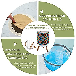 Trash Can with Lid Seamless Ethnic Tribal in Mexican and Peruvian Colors imitating Yarn Wood Small Garbage Bin Waste Bin for Kitchen Bathroom Bedroom Press Cover Wastebasket 7L/1.8 Gallon