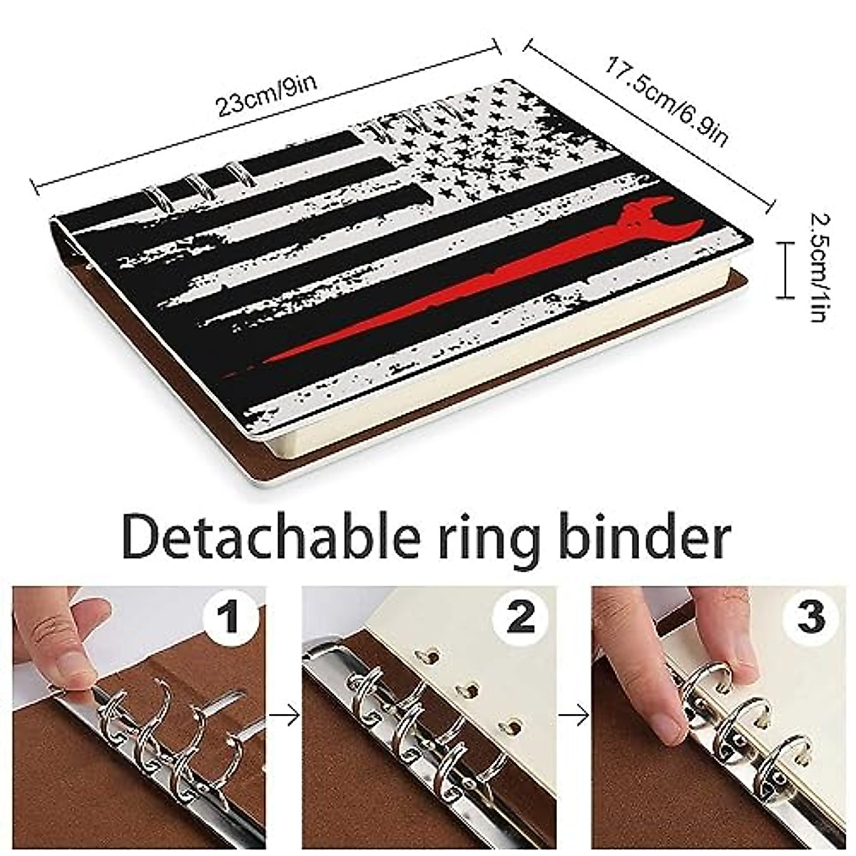 Ironworker Profession USA Flag Notebook Cover 6-Ring Binder Portable Planner Book Loose-Leaf Cover for Home Office
