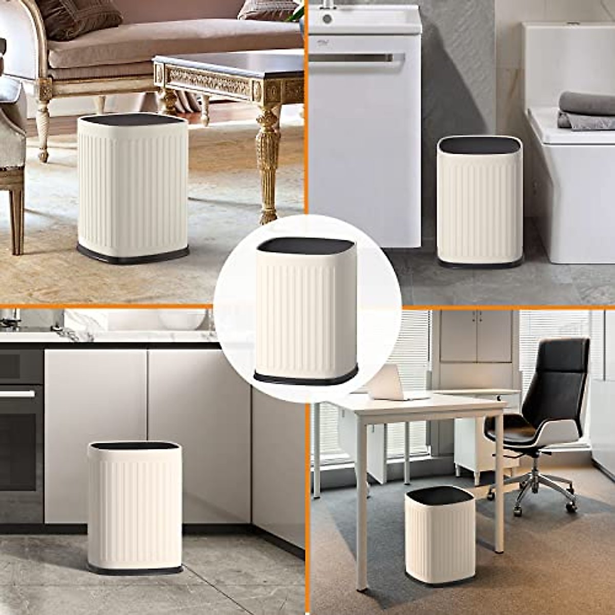 Mbillion Small Trash Can Open Top Metal Waste Bin 2.1Gal/8L,Stainless Steel Garbage Can with Inner Bin Hide Trash Bags, Double Layer Trash Can, Non-Slip Bottom Trash Bin, Without Lid