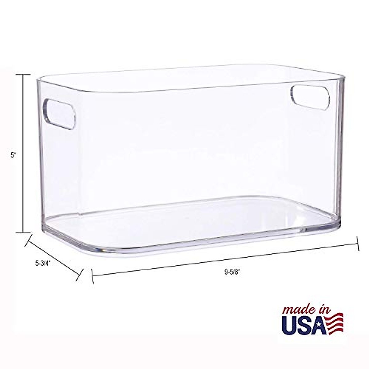 STORi Bliss 10" x 6" Open Compartment Clear Plastic Organizer | Rectangular Makeup and Vanity Storage Bin and Pantry Caddy with Pass-Through Handles | Round Corner Design | Made in USA