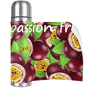 Stainless Steel Leather Vacuum Insulated Mug Passion Fruit Thermos Water Bottle for Hot and Cold Drinks Kids Adults 16 Oz