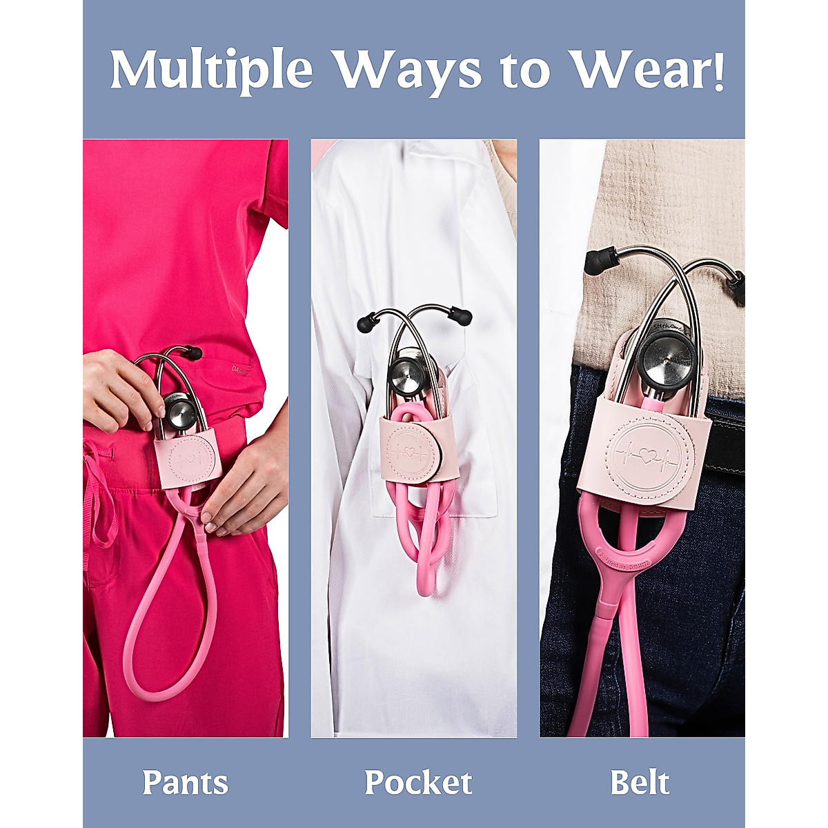 Stethoscope Holder with Cute Pink & Hygienic Design | Stethoscope Holder Hip Clip in Gift Box | Stethoscope Accessories | Stethoscope Clip w Durable Adhesive | Stethoscope Holster | Nurse Accessories