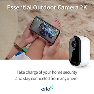 Arlo Essential Security Camera 2K | Indoor - Outdoor | 2nd Gen | Wireless with Spotlight, 2-Way Audio, Color Night Vision, Live Stream, Motion Activation, Real Time Notifications - White, 2 Camera