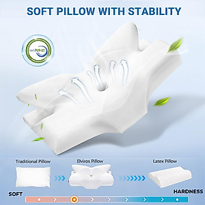 Elviros Cervical Memory Foam Pillows for Neck and Shoulder Pain, Ergonomic Orthopedic Sleeping Support Pillow for Side Sleepers, Back and Stomach Sleepers (Dark Grey)