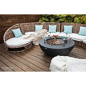 AMS Fireplace Elementi Lunar Bowl Cast Concrete Fire Table Bundle, Outdoor Fire Pit Fire TablePatio Furniture, Dark Gray (Natural Gas)