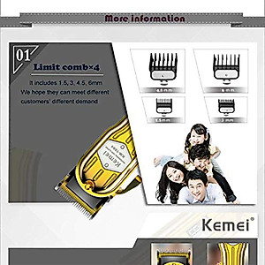 Kemei Hair Clippers for Men Professional, Hair Trimmers Grooming Kit Clippers with 5H Running Time LCD Display Rechargeable Hair Trimmer Beard Trimmer Haircut Set for Home Use & Barbers, Gold