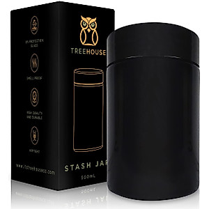 Stash Jar Smell Proof Container (500mL) for Herbs, Spices, Coffee, Teas & More - Double Sealed Air Tight Jar, Thick UV Protection Glass, Smell Proof Herb Storage - Plus x2 Resealable Smell Proof Bags
