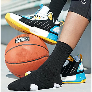 Fraobbg 4Pairs Men's Athletic Crew Socks Thick Protective Sport Cushion Elite Basketball Soccer Compression Towel Socks 7-12