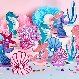PAPER JAZZ Mermaid Party Decorations Glitter Mermaid Felt Table Centerpiece for Birthday Party Under The Sea Table Centerpiece Ocean Theme Decor for Baby Shower Supplies