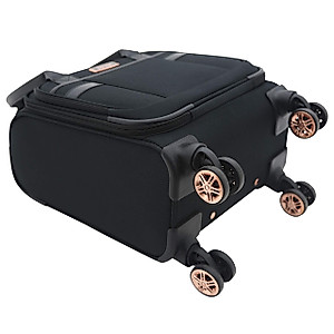 kensie Women's Hudson Softside 3-Piece Spinner Luggage Set, Black with Rose Gold, (16/20/28)
