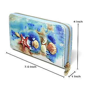 by you Women Holographic 3D Long Clutch Wallet Zipper Closure Card Slots Zippered Coin Pouch (SEASHELLS)