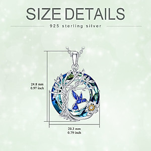 TOUPOP Insect Animal Theme Tree of Life Sterling Silver Hummingbird Pendant Necklace with Blue Crystal Cremation Jewelry Birthday Memorial Gifts for Women, Deep Blue Hummingbird