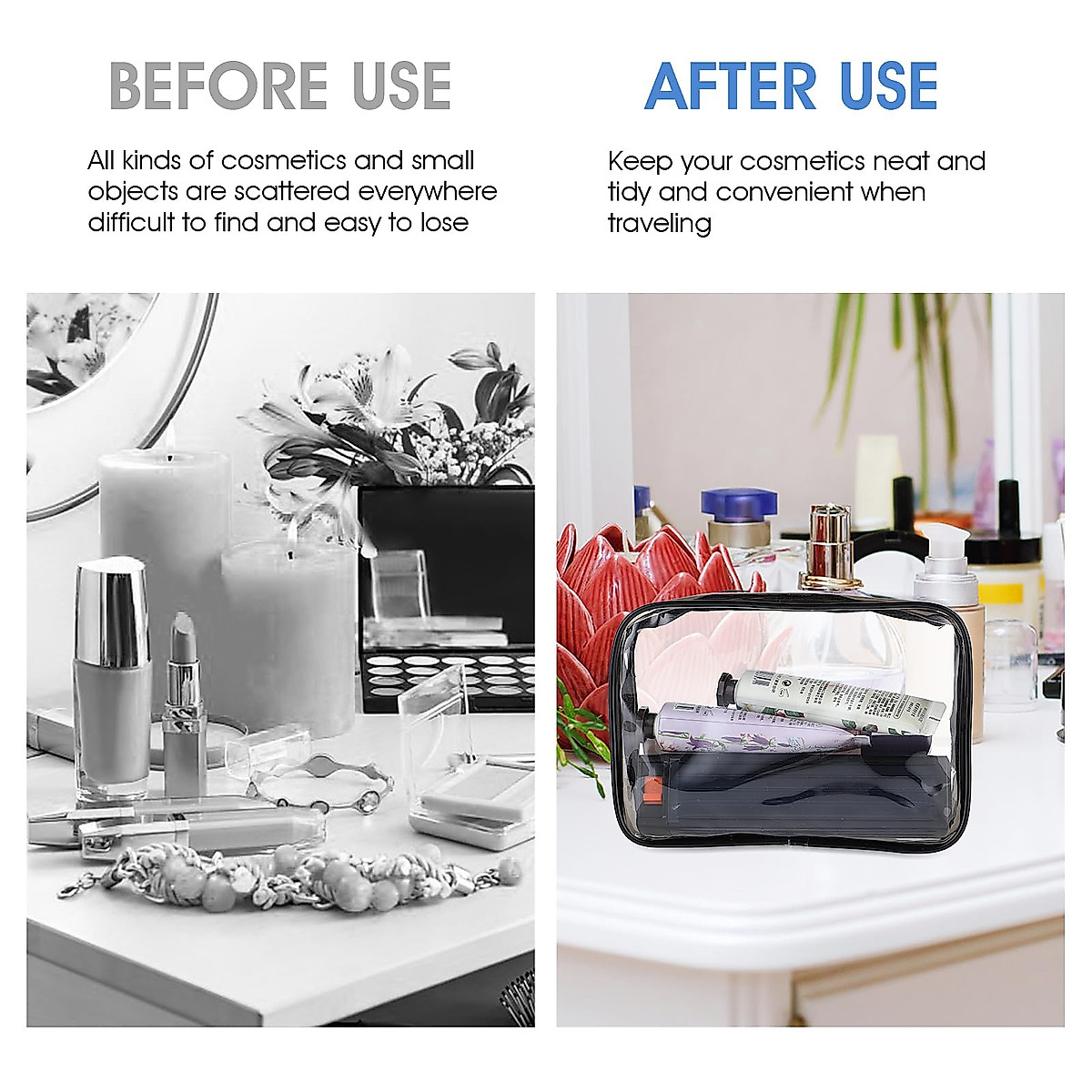 WLLHYF Clear Toiletry Bag 3 Pack Portable Waterproof Travel Makeup Cosmetic Bag Clear Bags Set with Zipper Handle Multipurpose Large Bag Airport Airline Compliant Bag for Women Men (Black)