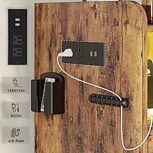 LIKIMIO Nightstand with Charging Station and 3 Drawers, LED Lights End Side Table with interchangeable sockets and Hooks, Vintage Brown