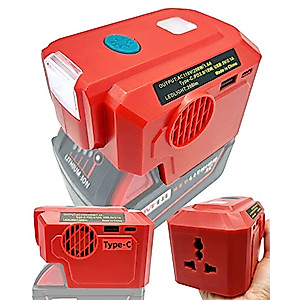 Alian 200W Power Inverter for Milwaukee M18 18V Lithium Battery, 18V DC to AC 110~120V Portable Inverter Generator Supply Charger,Inverter Adaptor with Type-C Fast Charging&LED Working Light