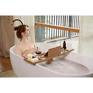 MaoChang Bathtub Tray, Adjustable Bathtub Rack, Made of Waterproof and Anti Fall Plastic with Mirror and Non-Slip Adhesive Strip on The Bottom, Ladies Favorite Gift Cherry
