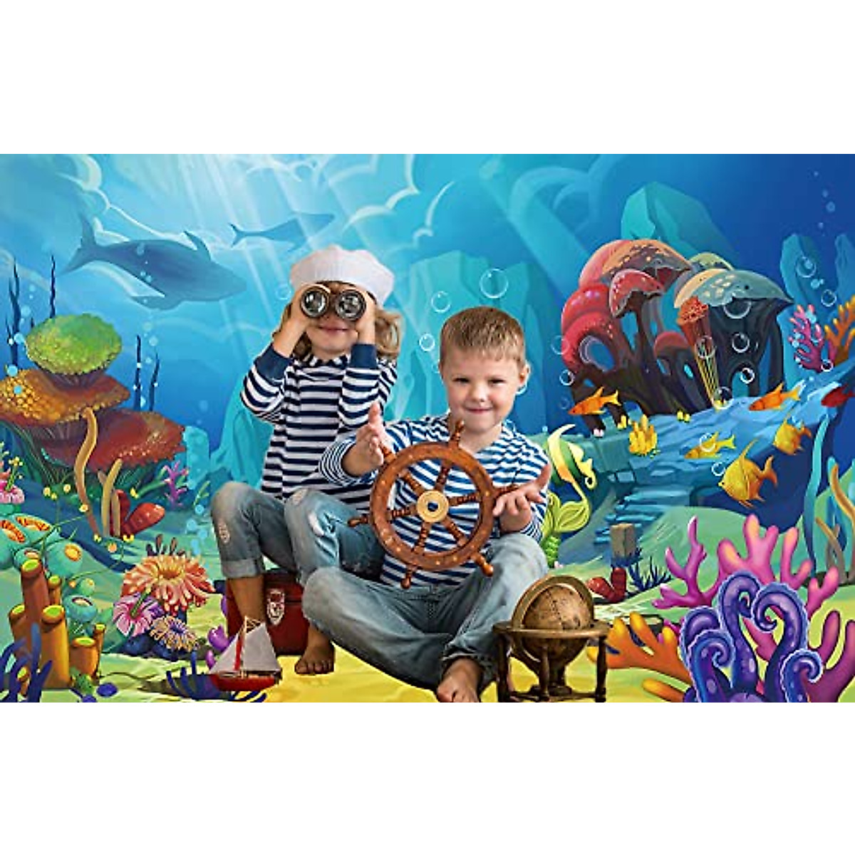 CHAIYA Under The Sea Backdrop Ocean Little Mermaid Backdrop Background for Under The Sea Theme Baby Shower Photo Booth Banner Party Cake Table Decoration 7x5ft 109