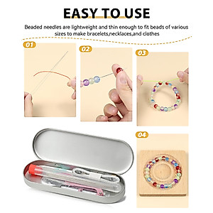 FIVEIZERO 60 Pieces Beading Needle Set, 5 Sizes Species Big Eye Beading Needles (with Threader) Needle Bottle, Yarn, Embroidery Needle, Thimble Foldable Beading Needle Set for Jewelry Making