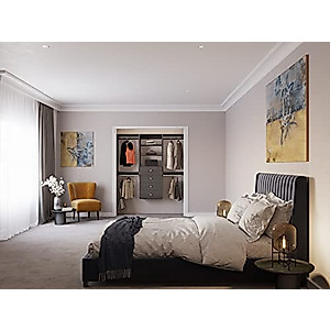 Closet Kit with Hanging Rods, Shelves & Drawers - Corner Closet System - Closet Shelves - Closet Organizers and Storage Shelves (Grey, 90 inches Wide) Closet Shelving