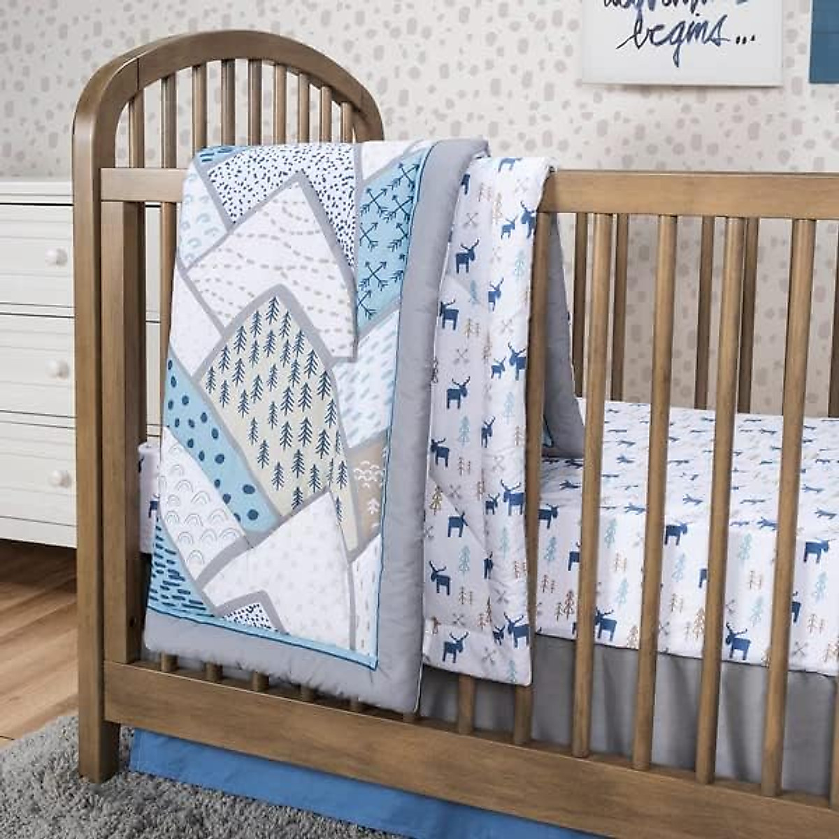 Trend Lab Florence 3 Piece Crib Bedding Set, Can Be Used As A Blanket Or A Playmat for Tummy Time, Includes Quilt, Fitted Crib Sheet and Skirt