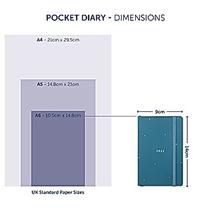 Busy B Pocket Diary January to December 2022 - Teal Faux Leather Week to View Planner with Notes and Pocket Grey