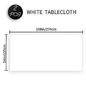 Table Cloth, White Table Cloth, Plastic Table Cloths for Parties Disposable, 54" x 108" Table Clothes for Rectangle Tables, Disposable Rectangle Table Cloth, Decorative Waterproof Table Cover 2 Pack