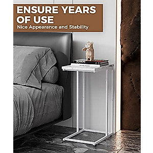 HOME BI C Table End Table, Beside Bed Sofa End Table, Save Spaces Side Table C Shape, Easy to Install Side Table for Living Room Bedroom White