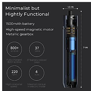 HOTO Electric Screwdriver Kit, 3.6V Cordless Screwdriver Set, Upgraded Capacity, Magnetic Case Lid, Mechanical Knob, 25 S2-steel Bits, 1500 mAh 800 Times, Manual & Electric, USB-C Charging, LED Light