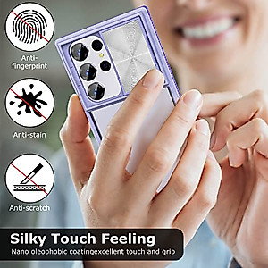SQMCase for Samsung Galaxy S23 Ultra Case with Slide Camera Cover, Clear Slim Fit Shockproof Protective Camera Cover Protection Case for S23 Ultra 5G 6.8 inch 2023(Purple)