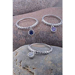 SILVERCLOSEOUT Rhodium Plated Sterling Silver Womens Thin Stackable Cz Cubic Zirconia Dangling Charm Ring - Size 11