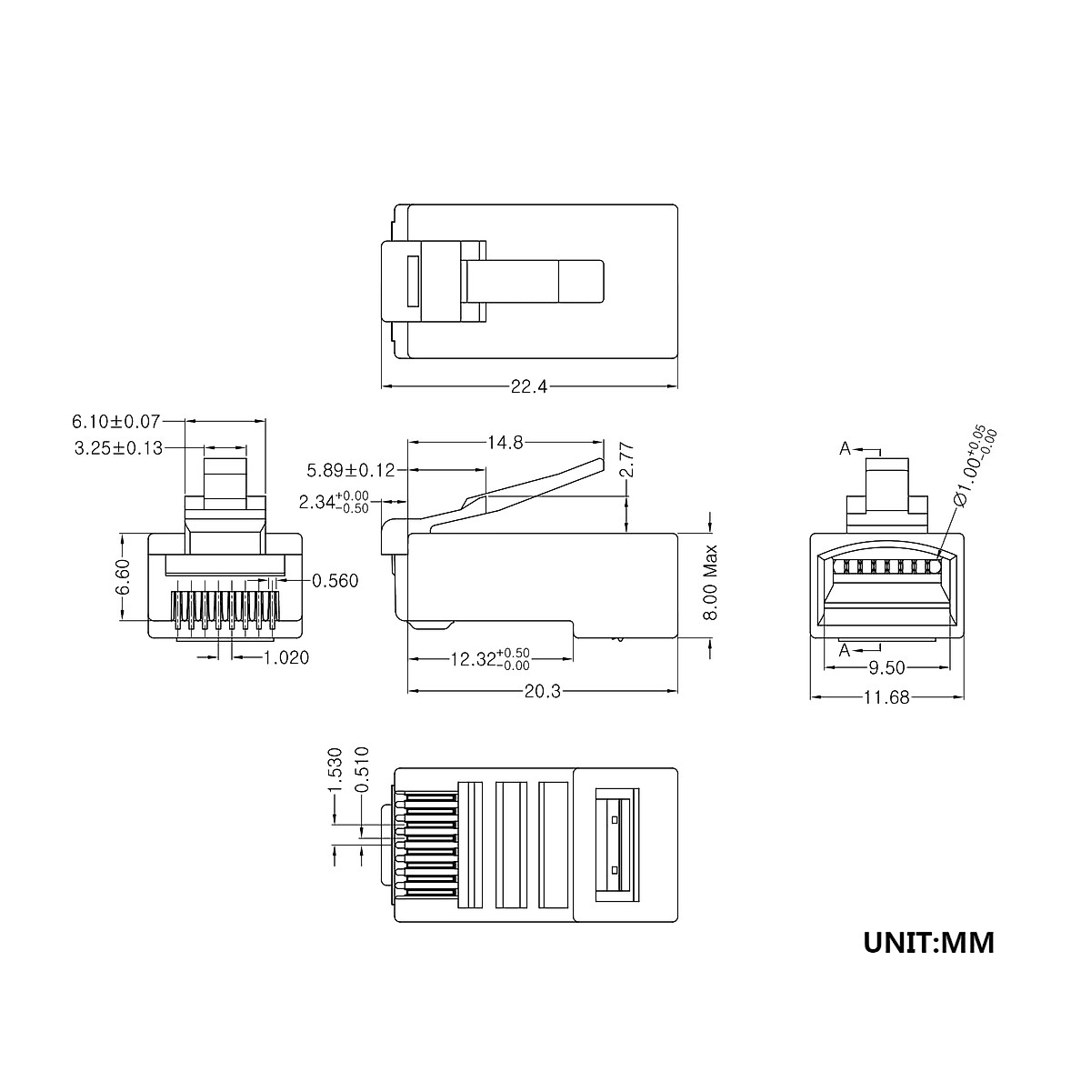 W-NECTOUN Cat5e RJ45 Connectors,100-PACK Cat5 Ends/Cat 5 Connector/Cat 5e RJ45 Modular Plugs(3-Prong Gold Plated 15μ),UTP Network Plug for Solid Strand Cable
