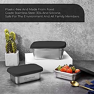Stainless Steel Containers with Lids for Food Storage – Set of 3 Stackable Stainless Steel Snack Containers for kids – Leakproof Rectangle Bento Boxes for Meal Prep, Snacks, Black