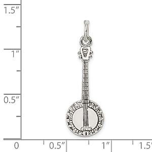 Solid 925 Sterling Silver Banjo Charm Pendant - 32mm x 11mm