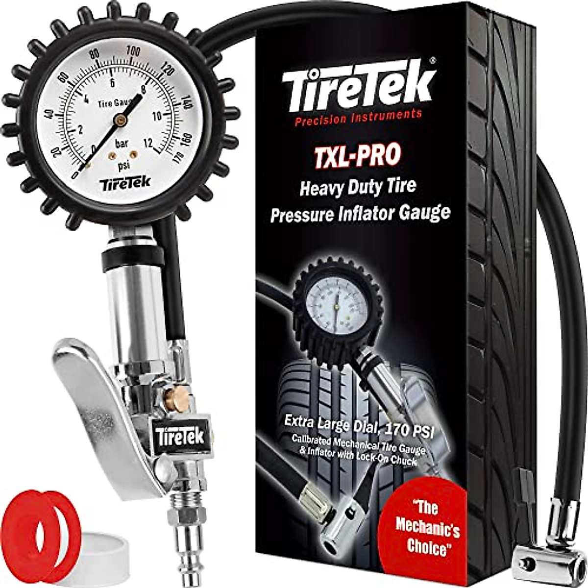 Tire Pressure Gauge with Inflator (170 PSI) - Air Pressure Gauge for Tires - Air Compressor Tire Inflator Attachment – Nozzle Tire Gauge Air Chuck
