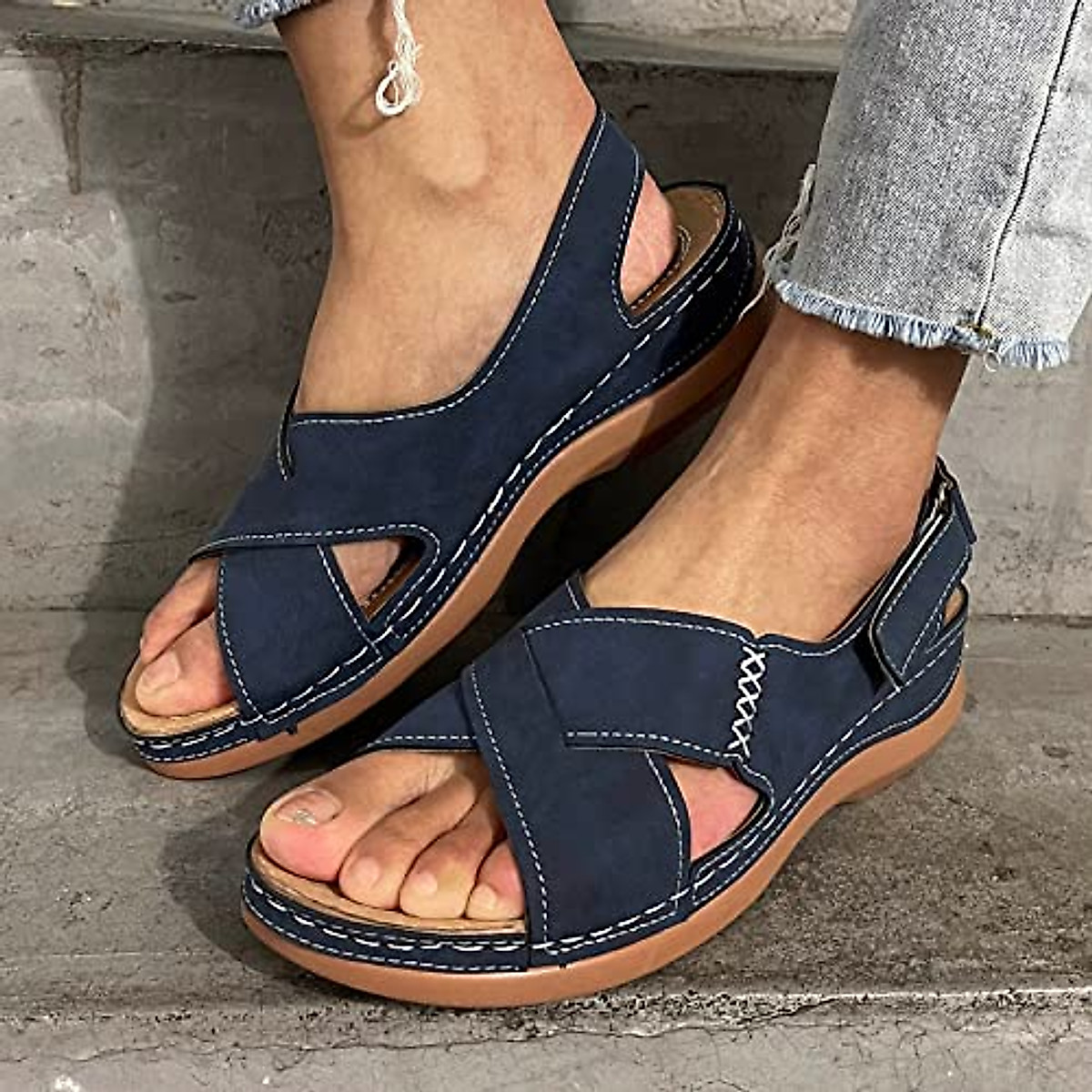 JMMSlmax Women's Platform Wedge Comfort Slide Sandals-Shock Absorbtion Breathable Arch Support Indoors Or Outdoors Slip On