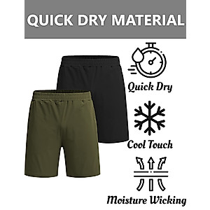 COOFANDY Men's 2 Pack Workout Shorts Quick Dry 7" Lightweight Sports Gym Running Shorts with Pockets Army Green/Black, XL