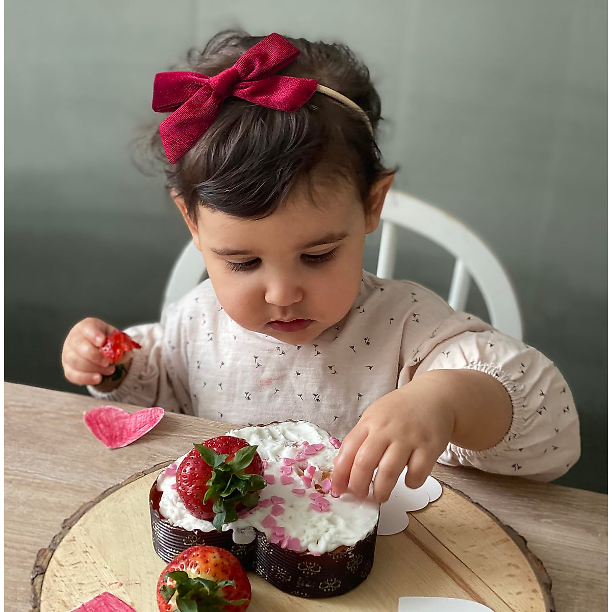 Cherssy Baby Girl 4" Velvet Hair Bows and Headbands, 10pcs Nylon Hairbands Elastic Hair Accessories for Newborn, Infant, Toddlers