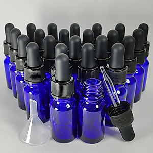 Bioll 10ml (1/3 oz) Glass Dropper Bottle. Essential Oil Bottle With Glass Eye Droppers. For Lab Bottles, Alcohol Bottles And Sterilize Water Bottles-24Pcs (Blue)