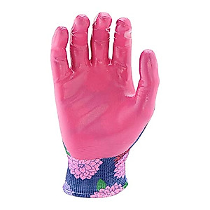 Miracle-Gro Women's Nitrile Coated Grip Floral Pattern Gardening Work Gloves, Extreme Comfort, Excellent Grip, Water Resistant, Pink/Purple, Small, (MG37126/WSM)