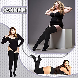 Women Plus Size Thigh High Socks for Thick Thighs Black over The Knee Stockings Extra Long Leg Warmers Chunky Knit Stockings Adjustable Thigh Garter Belts